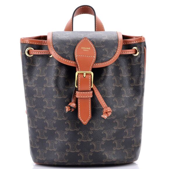 Celine | Bags | Celine Folco Backpack Triomphe Coated Canvas Mini Brown ...